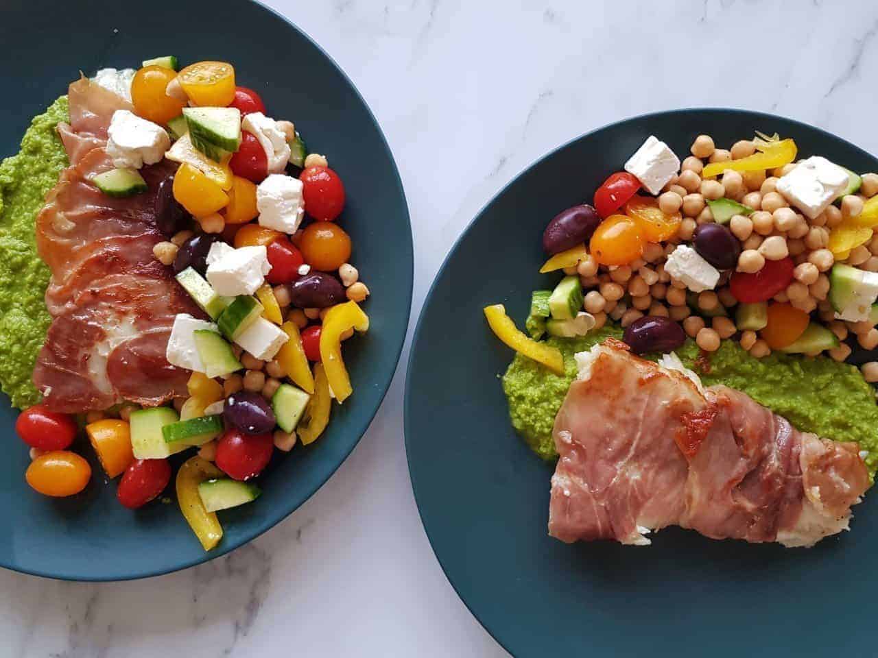 Cod wrapped in prosciutto with peas - Hint of Healthy