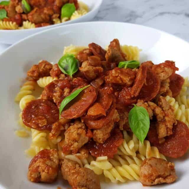 Moroccan sausage pasta with chorizo - Hint of Healthy