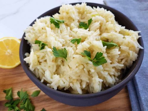 Easy Lemon and Garlic Rice - Hint of Healthy