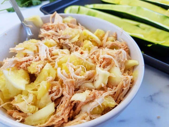 Healthy Buffalo Chicken Stuffed Zucchini - Hint of Healthy