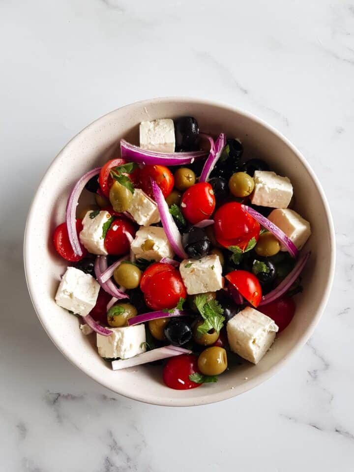 Easy Olive Salad with Feta and Tomatoes - Hint of Healthy