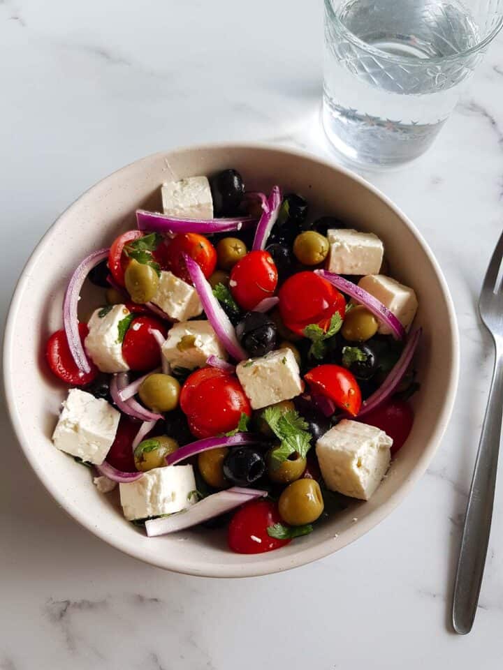Easy Olive Salad with Feta and Tomatoes - Hint of Healthy
