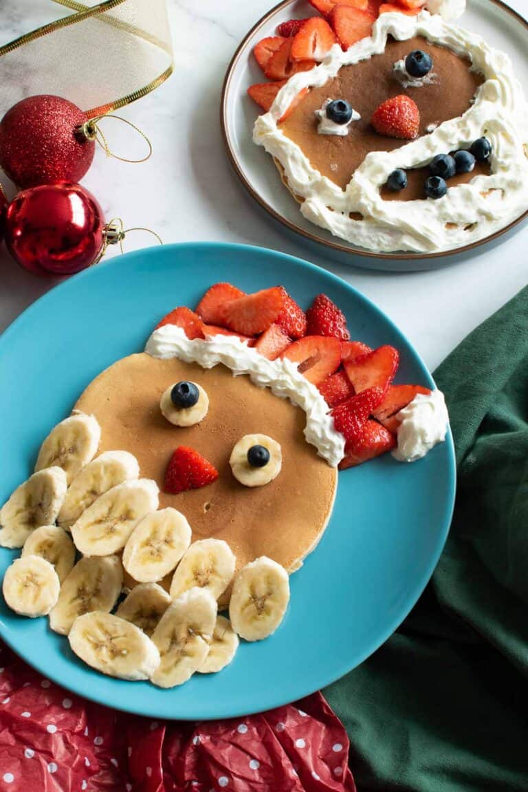 Santa Pancakes Recipe for Christmas Breakfast - Hint of Healthy